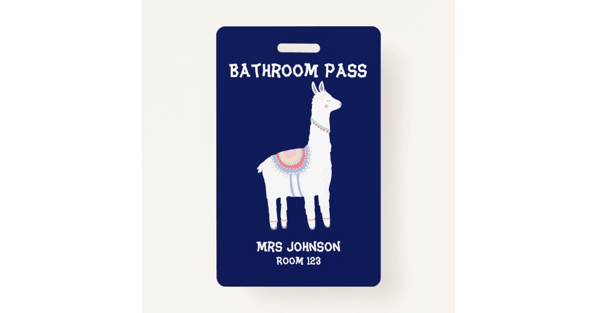 Blue Llama Bathroom Pass Badge | Zazzle