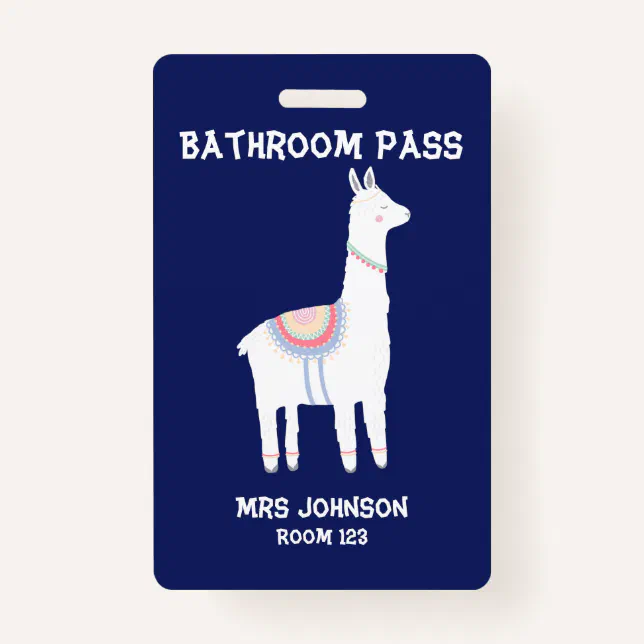 Blue Llama Bathroom Pass Badge | Zazzle