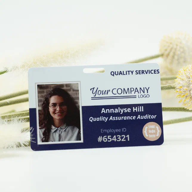 Blue Logo Entry Employee Photo ID Badge | Zazzle