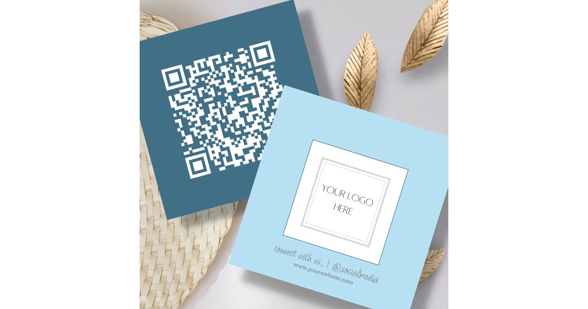 Blue | Logo | QR Code Square Business Card | Zazzle