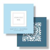 Blue | Logo | QR Code Square Business Card | Zazzle