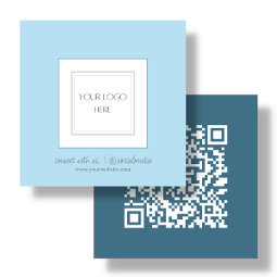 Blue | Logo | QR Code Square Business Card | Zazzle