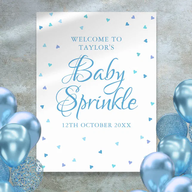 Blue Love Hearts Baby Sprinkle Welcome Sign | Zazzle