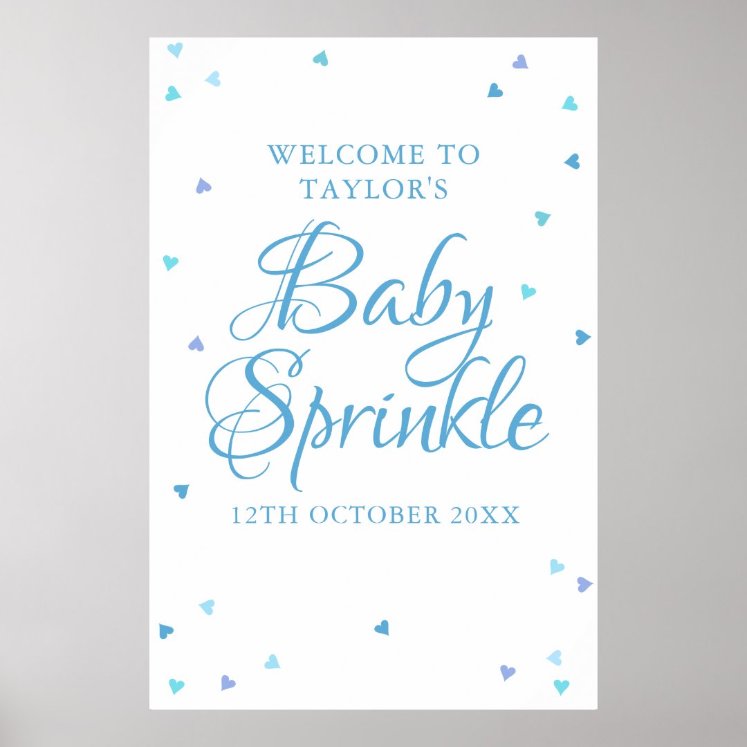 Blue Love Hearts Baby Sprinkle Welcome Sign | Zazzle