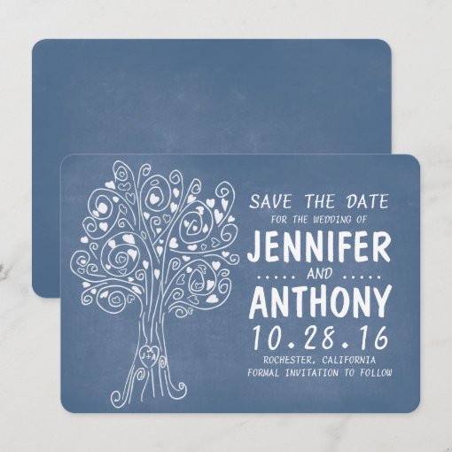 blue love hearts tree rustic save the date cards | Zazzle