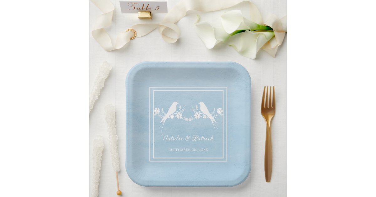 Blue Lovebirds Floral Wedding Paper Plates | Zazzle