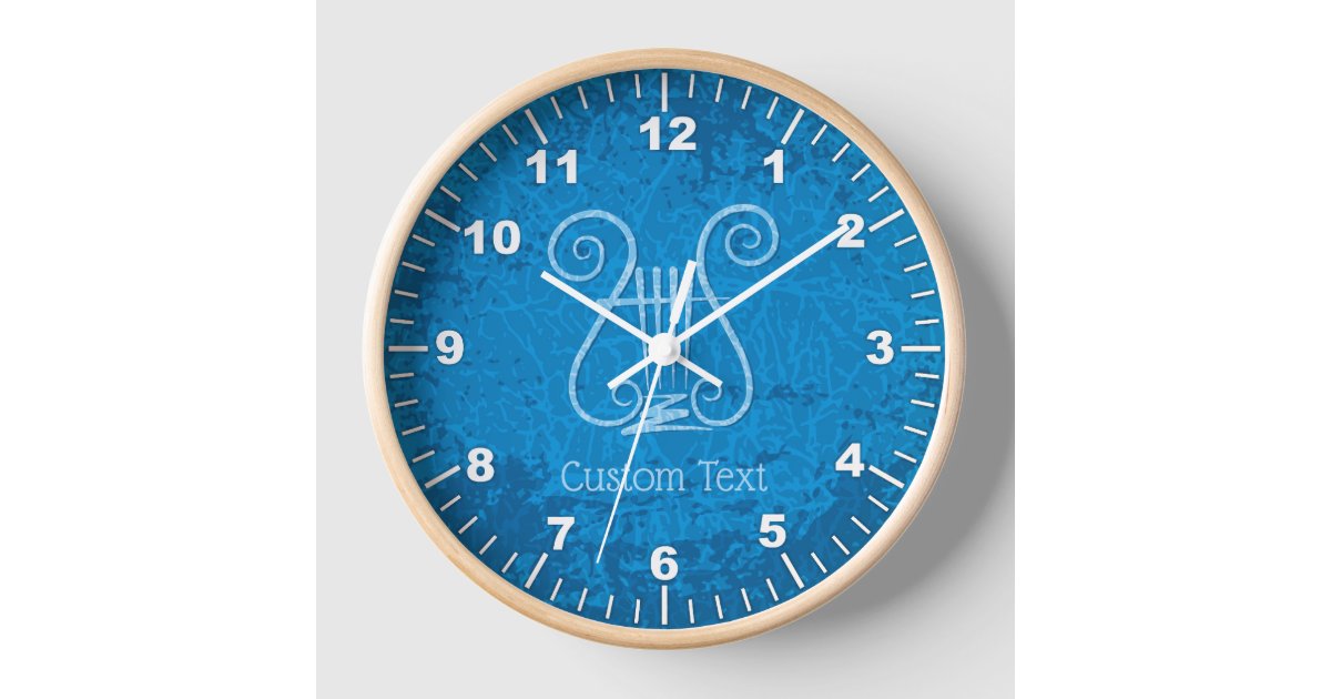 Blue Lyre Background Clock | Zazzle