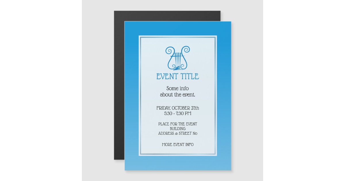 Blue Lyre Magnetic Invitation | Zazzle