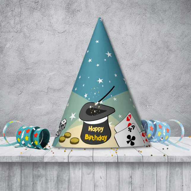 Blue Magic Show Kids Happy Birthday Party Hat | Zazzle