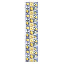 Blue Majolica tiles lemons Mediterranean themed Short Table Runner | Zazzle