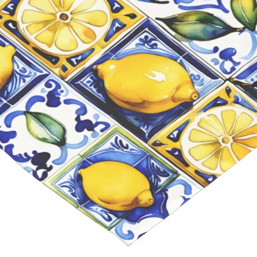 Blue Majolica tiles lemons Mediterranean themed Short Table Runner | Zazzle