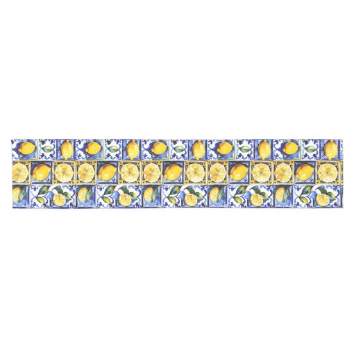 Blue Majolica tiles lemons Mediterranean themed Short Table Runner | Zazzle