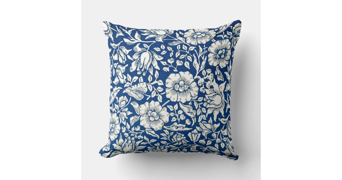 Blue Mallow vintage pattern Throw Pillow | Zazzle