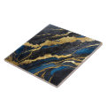Blue Marble Pattern with Gold Ceramic Tile | Zazzle