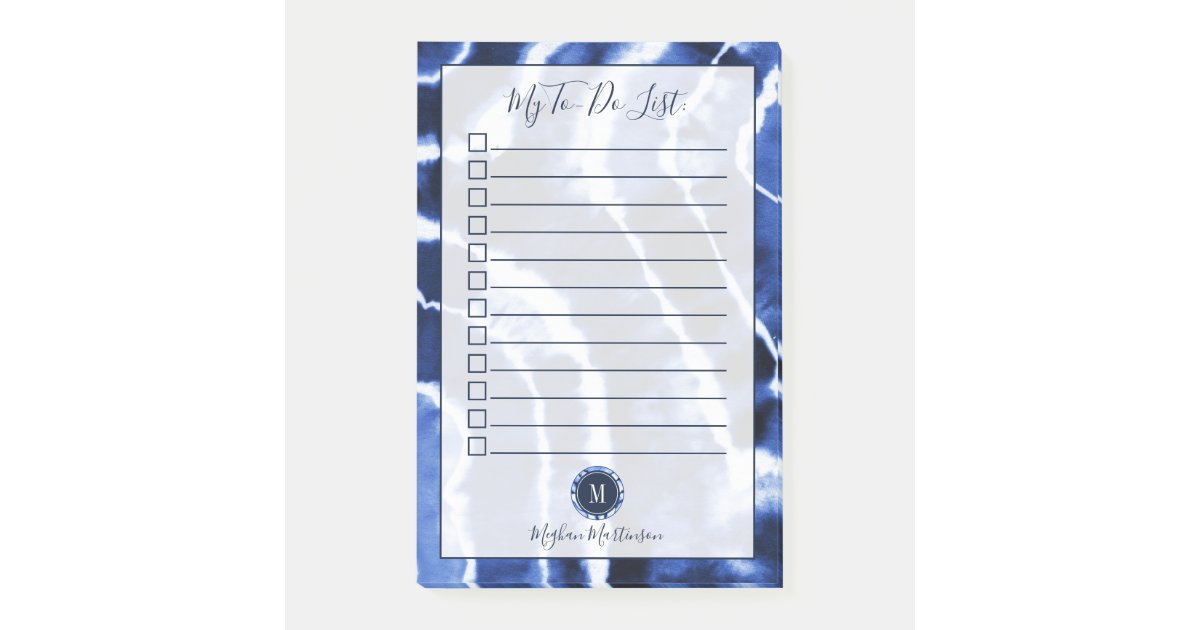Blue Marble Tie Dye Watercolor Monogram To Do List Post-it Notes | Zazzle