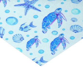 Blue Marine Life - Turtles, Fish and Seashells Tissue Paper | Zazzle