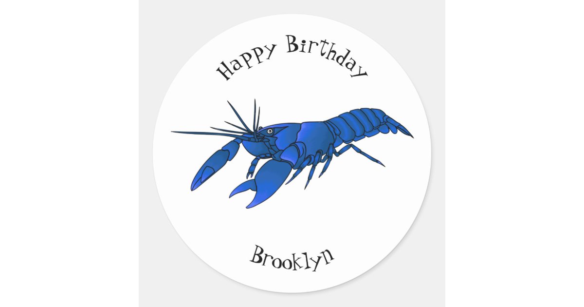 Blue marron crayfish cartoon illustration classic round sticker | Zazzle