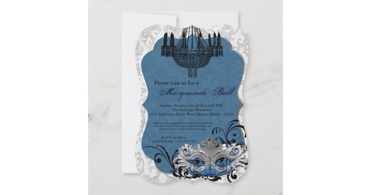 Blue Masquerade Ball Mask Costume Halloween Part Invitation | Zazzle