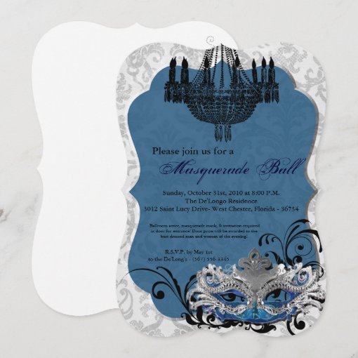 Blue Masquerade Ball Mask Costume Halloween Part Invitation | Zazzle