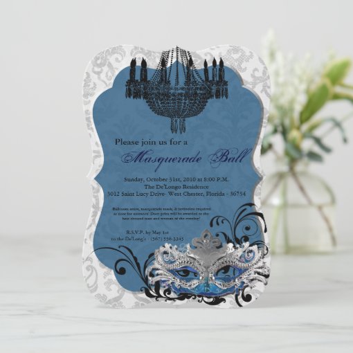 Blue Masquerade Ball Mask Costume Halloween Part Invitation | Zazzle