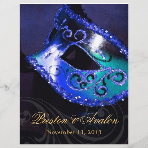 Blue Masquerade Ball Wedding Menu Flyer | Zazzle