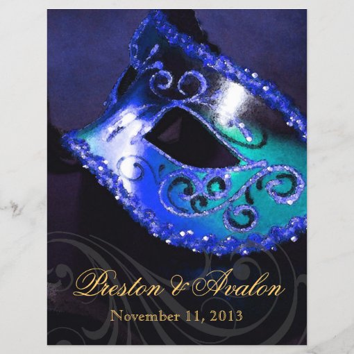 Blue Masquerade Ball Wedding Menu Flyer | Zazzle
