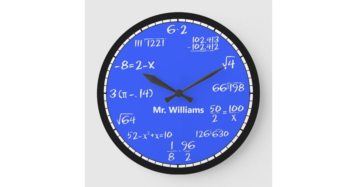 Blue Math Equations Custom Large Clock | Zazzle
