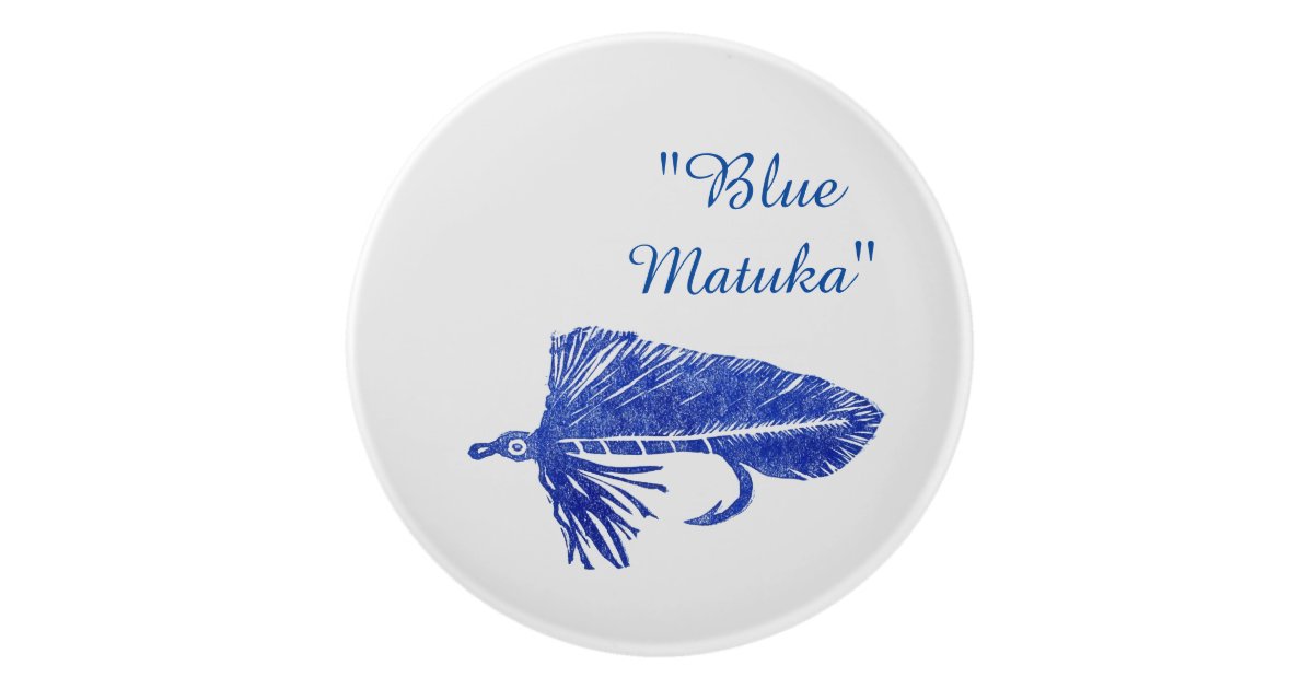 Blue Matuka streamer, fly fishing, fly tying art Ceramic Knob | Zazzle
