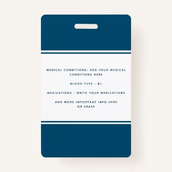 Blue Medical Alert Emergency ID Photo Adult Name Badge | Zazzle