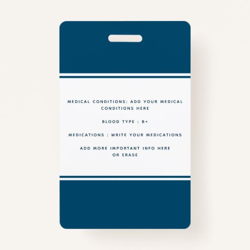 Blue Medical Alert Emergency ID Photo Adult Name Badge | Zazzle