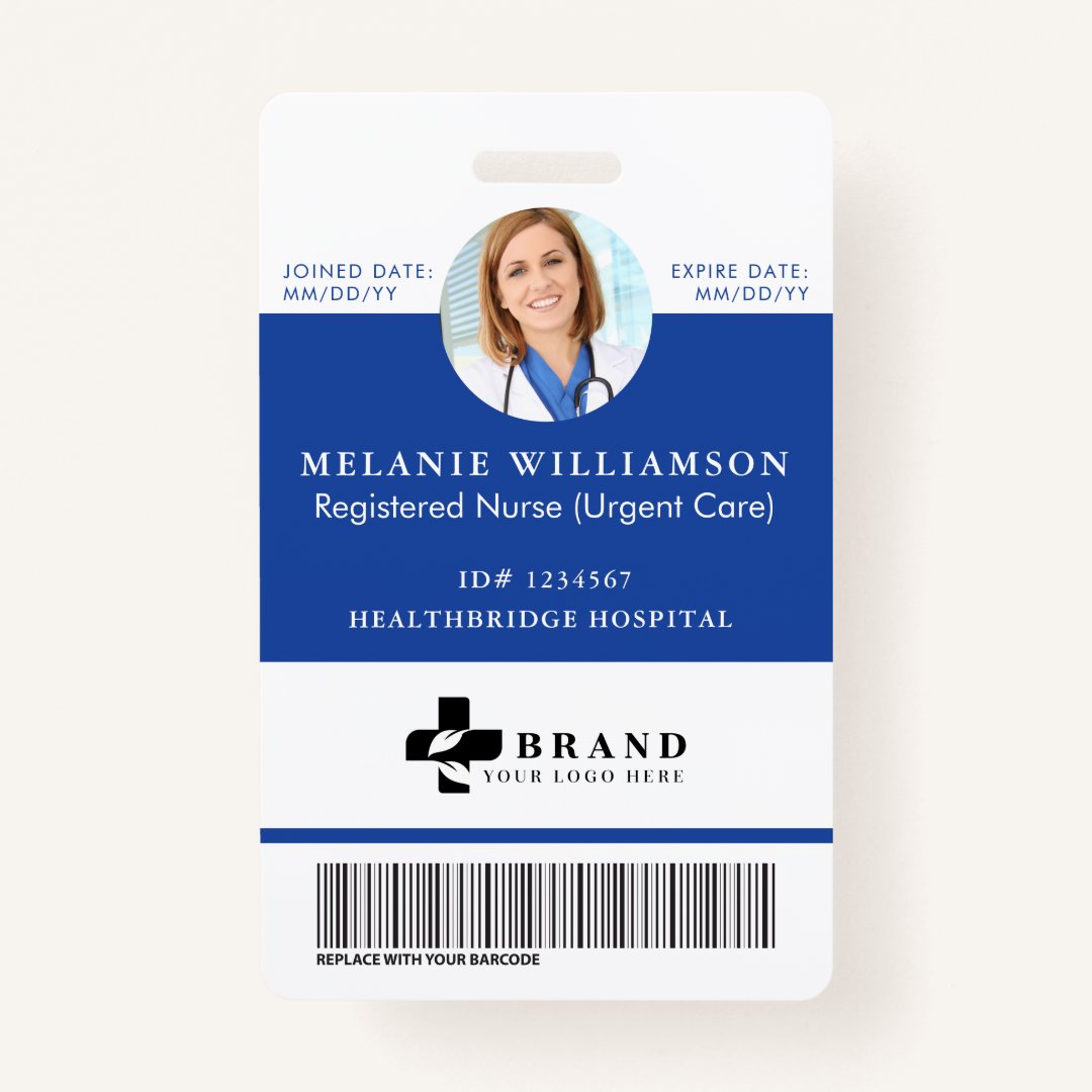 Blue Medical Employee Circle Photo ID & Logo Badge | Zazzle