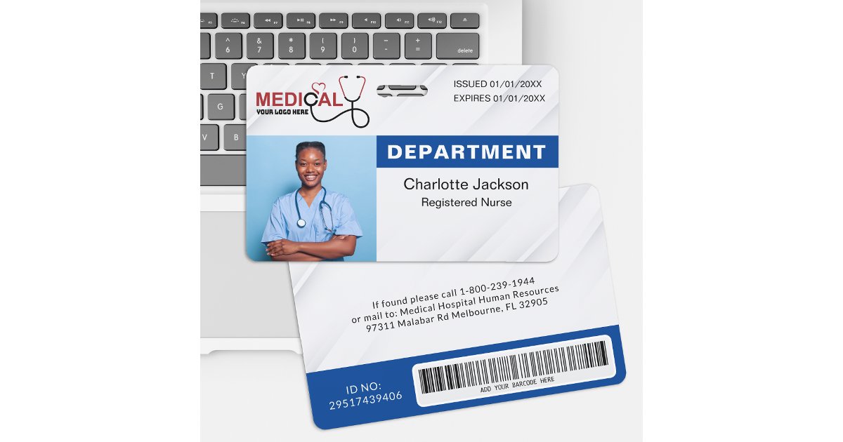 Blue Medical ID Badge with Photo & Barcode | Zazzle