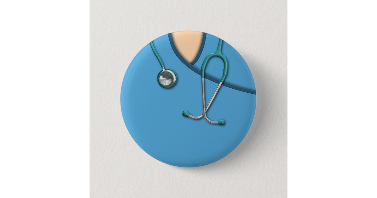 Blue Medical Scrubs Button | Zazzle