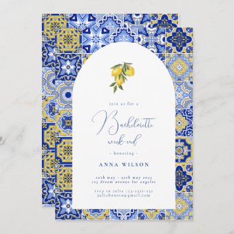 Blue Mediterranean Bachelorette Party Invitation | Zazzle