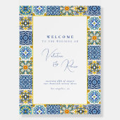 Blue Mediterranean citrus wedding welcome sign | Zazzle