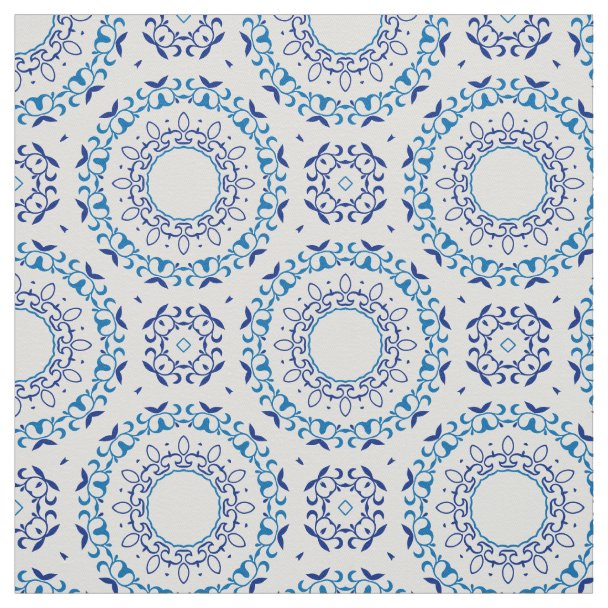 Vintage Portuguese Blue Azulejos Tile Pattern Fabric | Zazzle