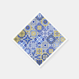Blue Mediterranean Tile & Citrus Wedding napkins | Zazzle