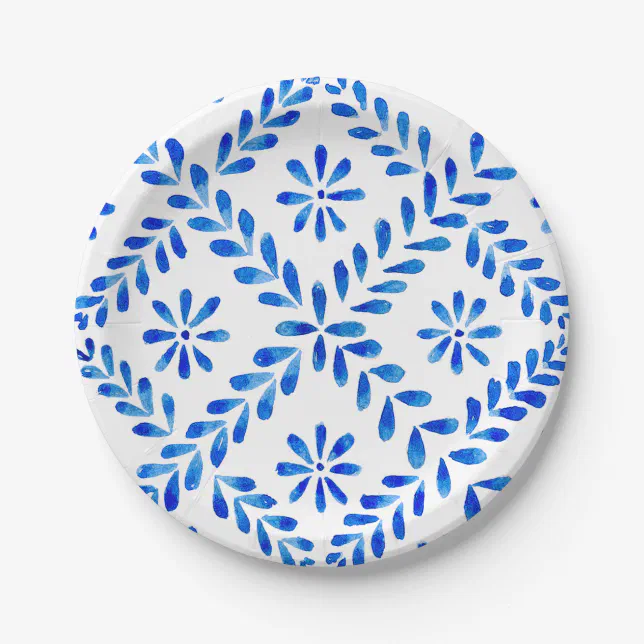 Blue Mediterranean Tile Paper Plate | Zazzle