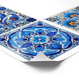Blue Mediterranean Tiles Frame Price List Poster | Zazzle