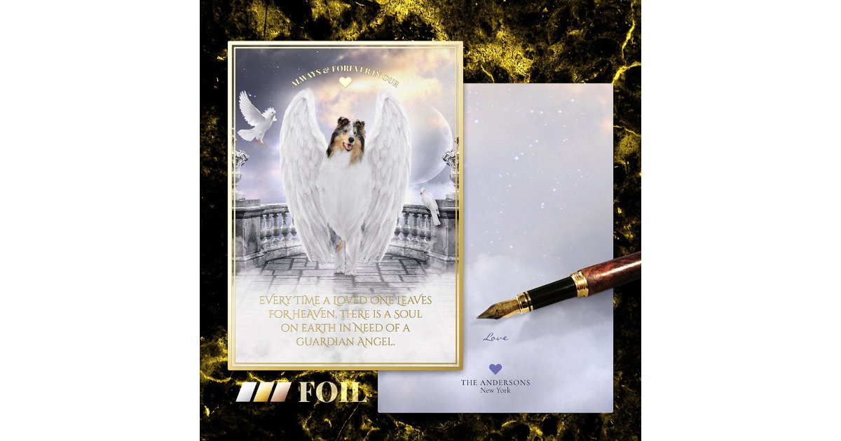 Blue Merle Collie Angel - Pet Sympathy Foil Card | Zazzle