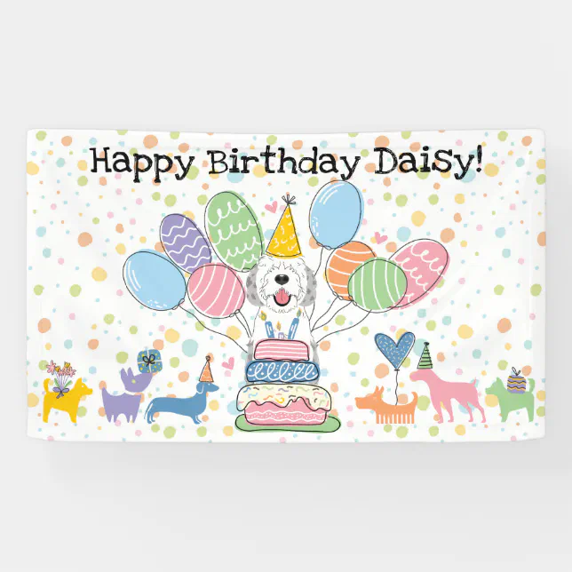Blue Merle Sheepadoodle Dog Birthday Party Banner | Zazzle
