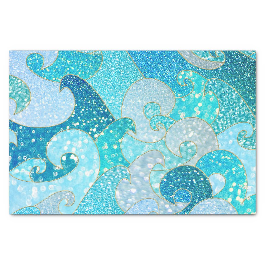Blue Mermaid Faux Glitter Sea- Teal Gold Ocean Tissue Paper | Zazzle