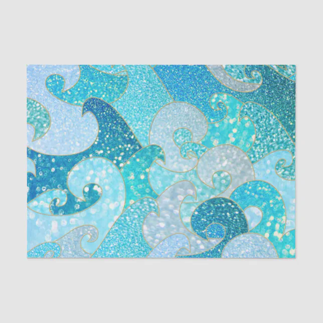 Blue Mermaid Faux Glitter Sea- Teal Gold Ocean Tissue Paper | Zazzle