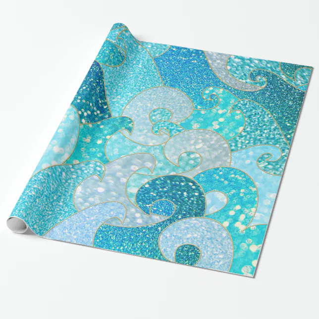 Blue Mermaid Faux Glitter Sea- Teal Gold Ocean Wrapping Paper | Zazzle