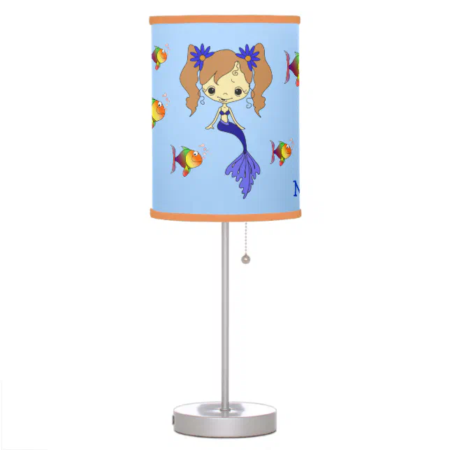 Blue Mermaid Fish Personalized Kids Table Lamp | Zazzle