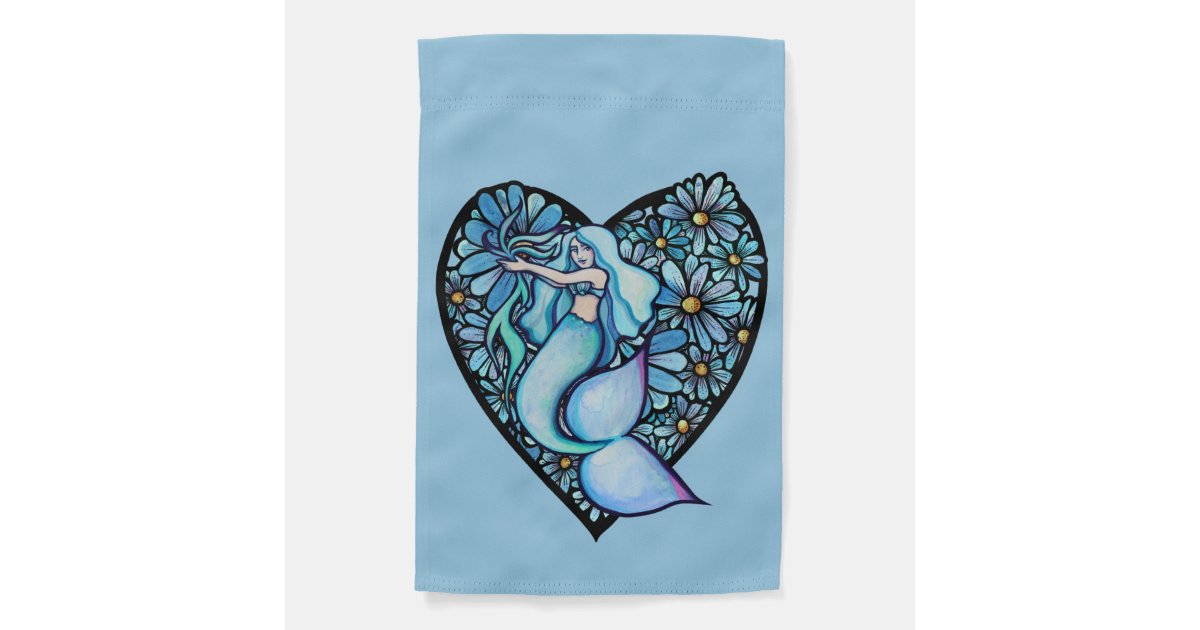 Blue Mermaid Love Garden Flag | Zazzle