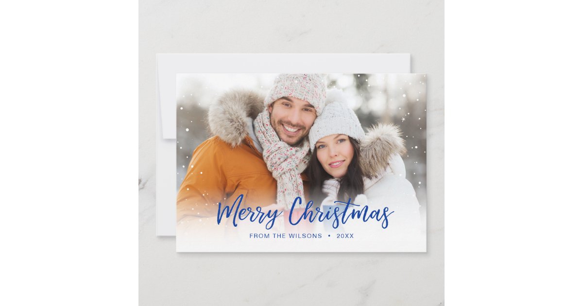 Blue Merry Christmas Script Overlay Holiday Photo | Zazzle