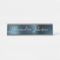 Blue Metallic Foil Modern Elegant Business Desk Name Plate | Zazzle