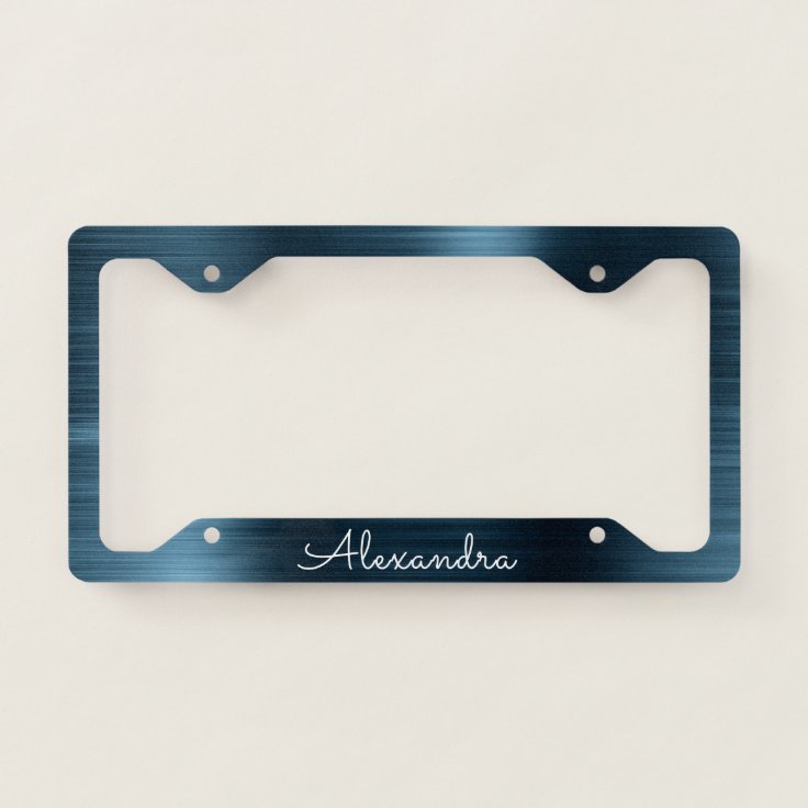 Blue Metallic Modern Brushed Metal Monogram License Plate Frame | Zazzle