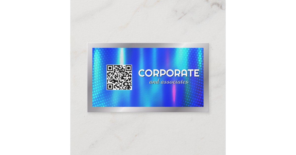 Blue Metallic | QR Code | Corporate Business Card | Zazzle